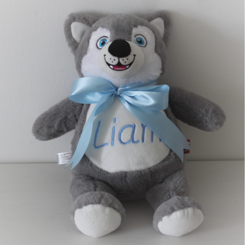 Navnebamserne.dk | Cubbies Husky bamse med rød næse og navn på